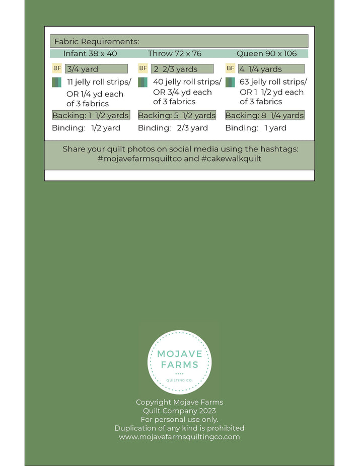 Cake Walk Quilt Pattern - Paper – MOJAVE FARMS QUILT CO.