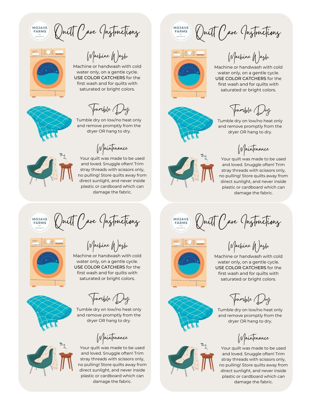 Quilt Care Instructions - FREE PDF Download! – MOJAVE FARMS QUILT CO.