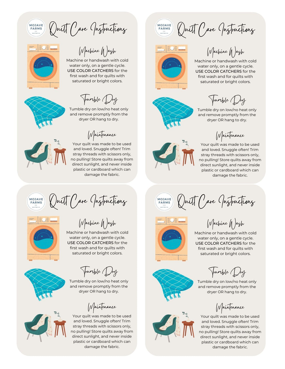 Quilt Care Instructions - FREE PDF Download! – MOJAVE FARMS QUILT CO.